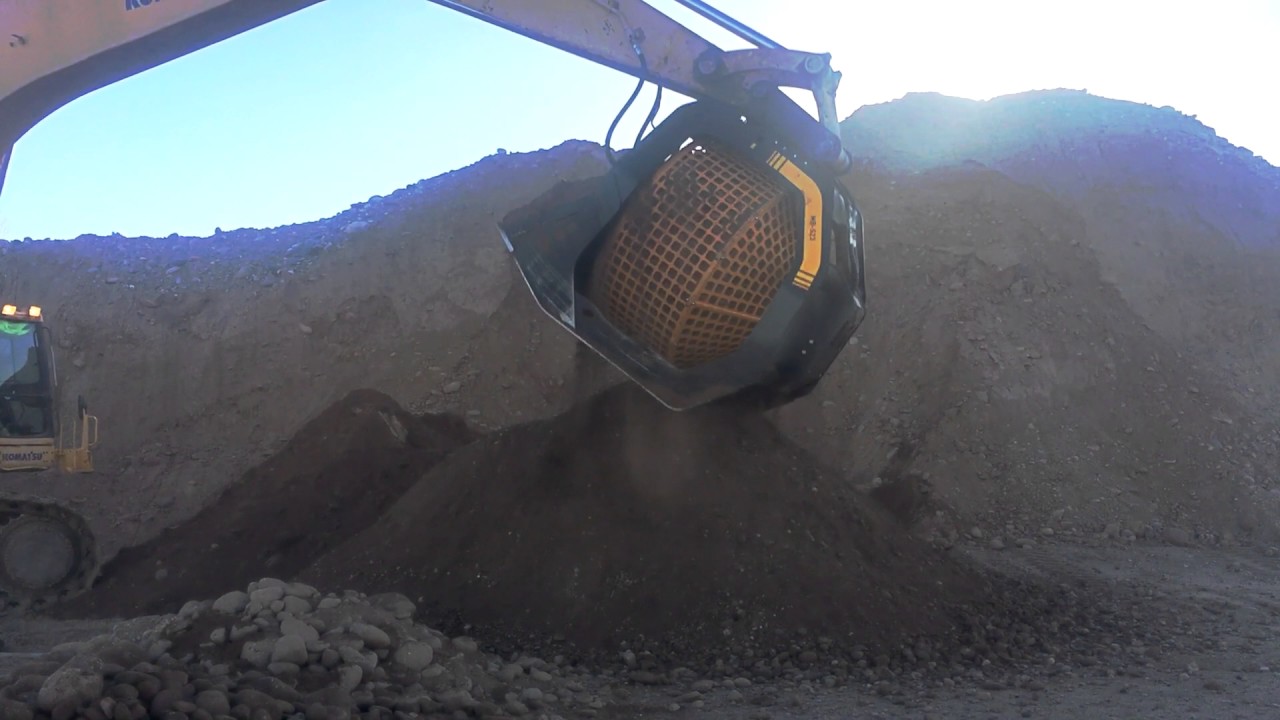 MB-S23 Screening Bucket Removing River Rock from Soil - YouTube