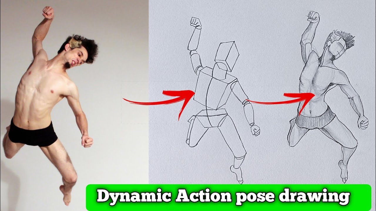 How To Draw Dynamic Action pose|Male Jumping pose Drawing - YouTube