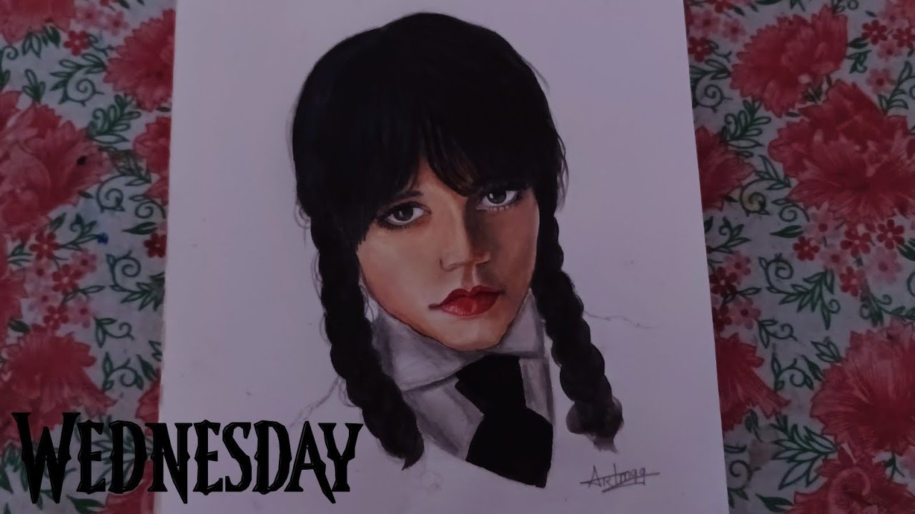 How to make Wednesday Addam pencil colour drawing 😍Jenna Ortega drawing ...