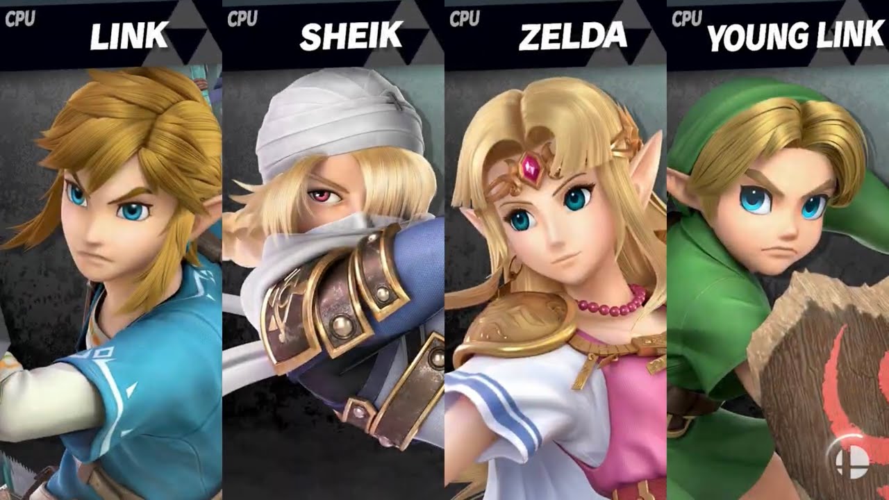 Super Smash Bros. Ultimate - Link vs Sheik vs Zelda vs Young Link - YouTube