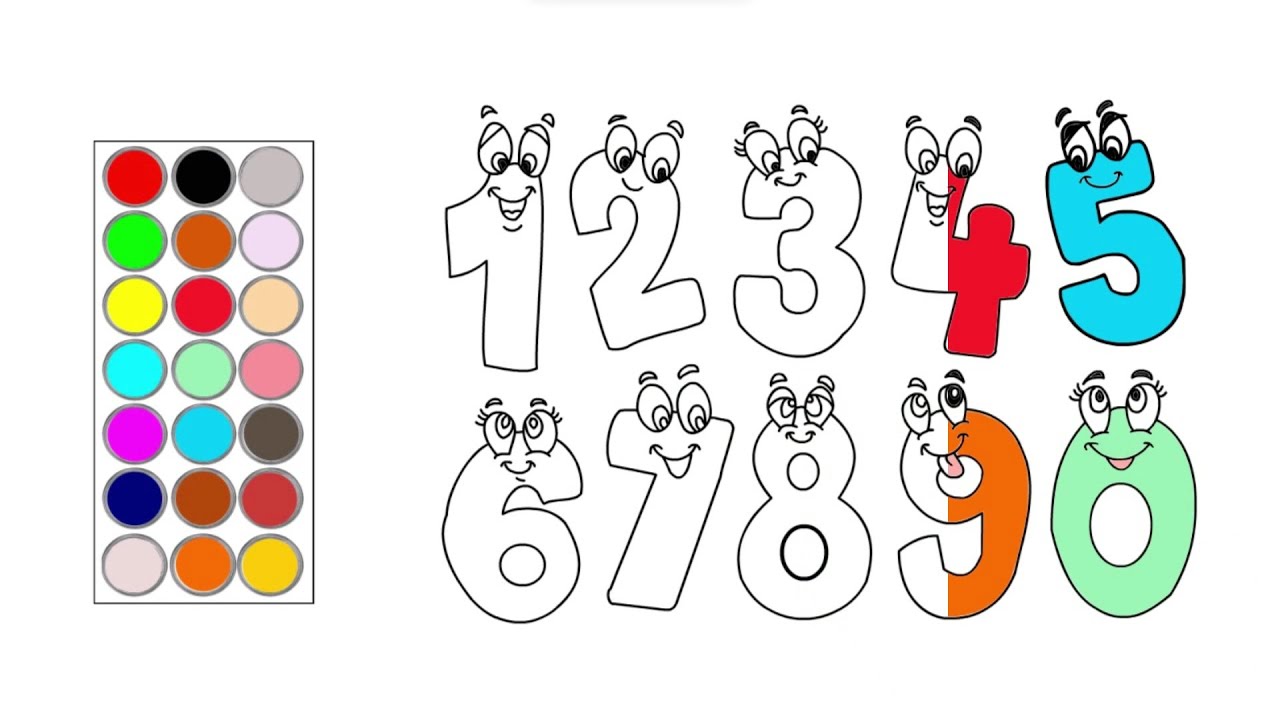 como dibujar y colorear a los numeros del 0 al 9, dibujos para niños ...