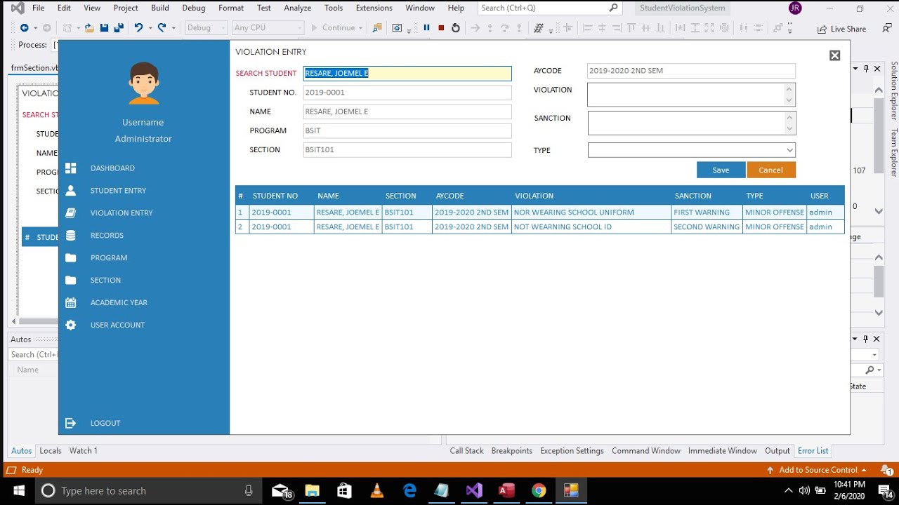 Student Violation System | Part 9. Student Violation Entry - YouTube