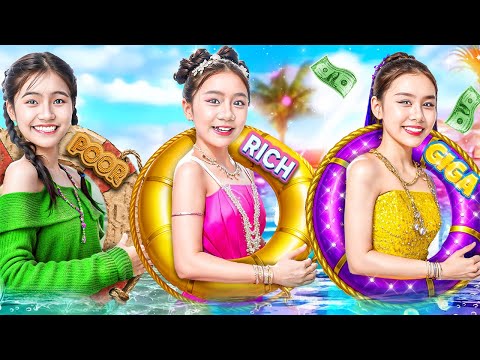 Pobre Vs Rica Vs Giga Rica En La Piscina! La Chica Giga Rica Es Una Ladrona