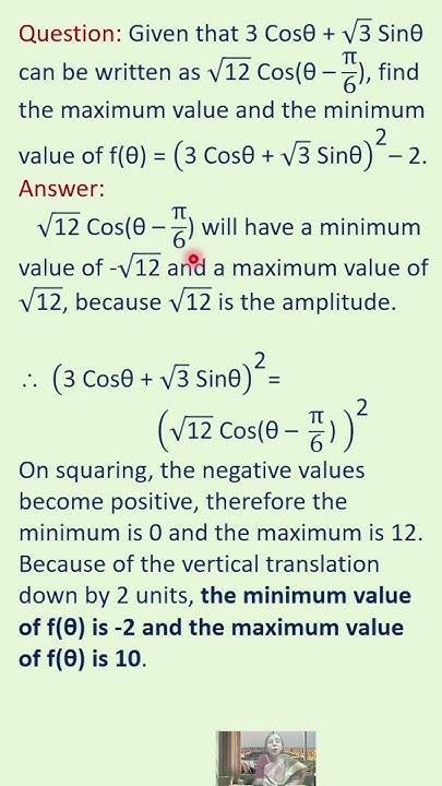 Find The Minimum Value And The Maximum Value Of A Trigonometric