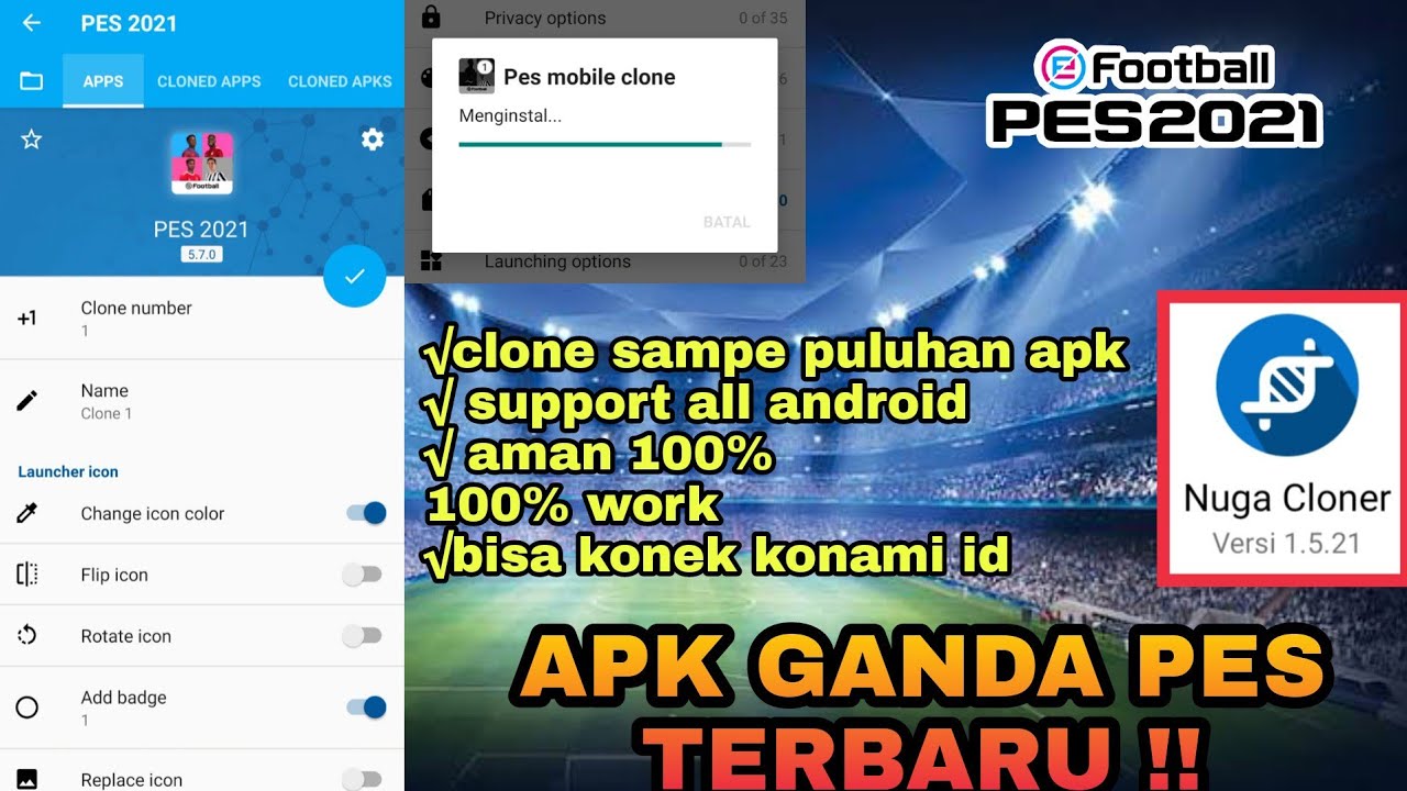 TUTORIAL CLONING APK EFOOTBALL PES 2021 MOBILE | 100% WORK - YouTube