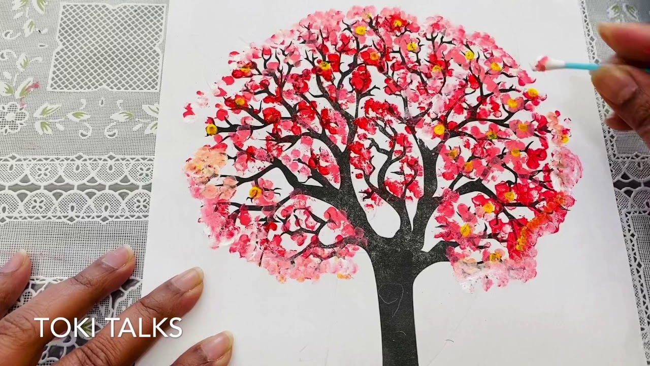 EASY CHERRY BLOSSOMS TREE PAINTING TECHNIQUE - YouTube