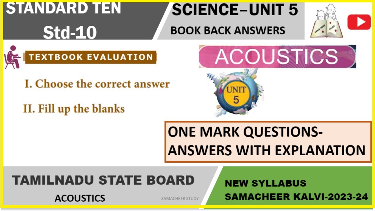 10th science lesson 5 book back answers| unit-5 Acoustics| one mark ...