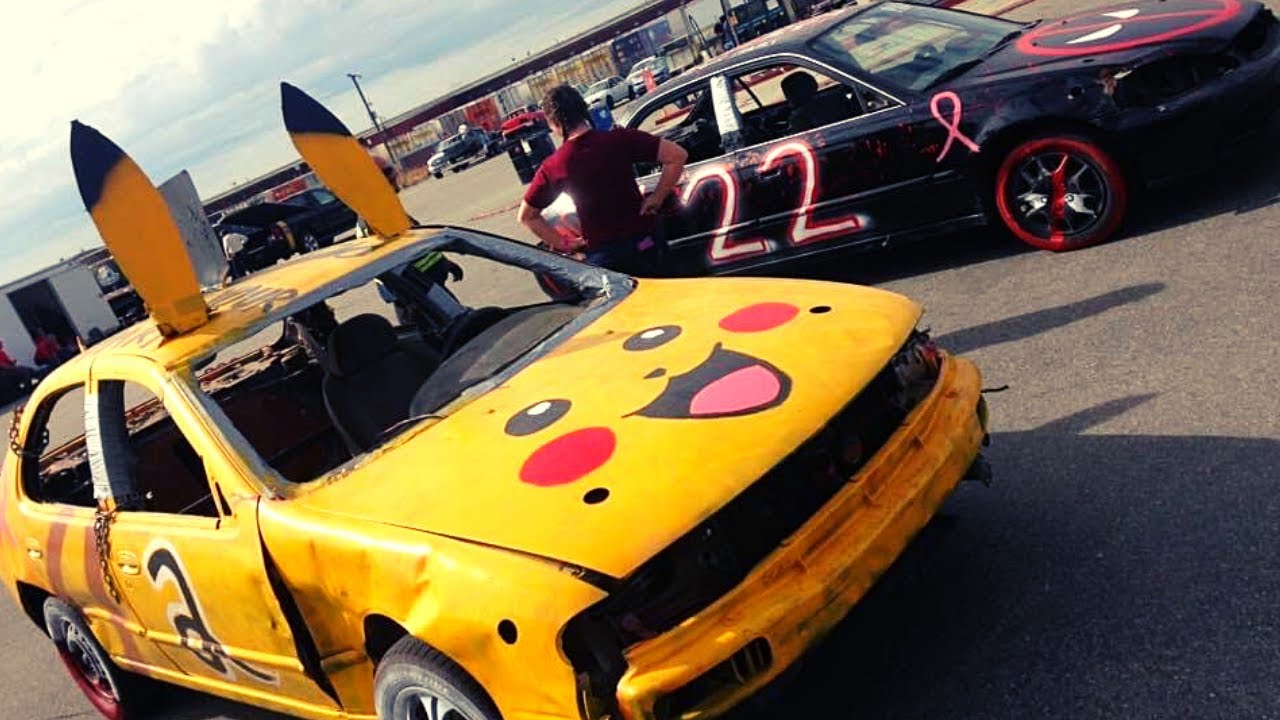 Destroying with a Pikachu Car- All Women's Compact Car Demolition Derby ...
