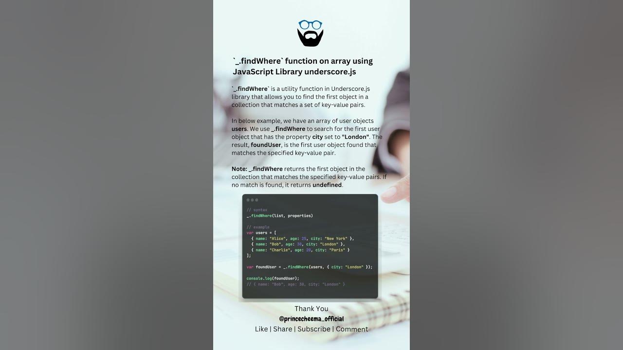`_.findWhere` function on array using JavaScript Library underscore.js ( #shorts ) - YouTube