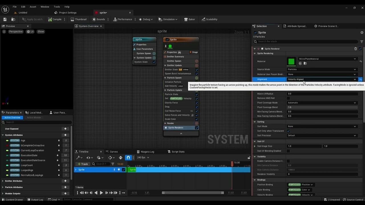 VFX NIAGARA 063 Sprite Renderer Module 描画を進行方向に向ける - YouTube