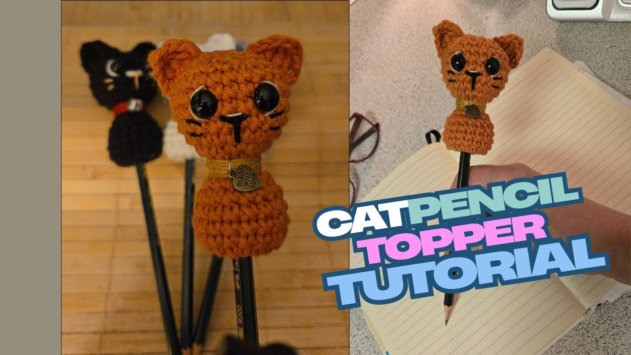 How to crochet a cat pencil topper - YouTube