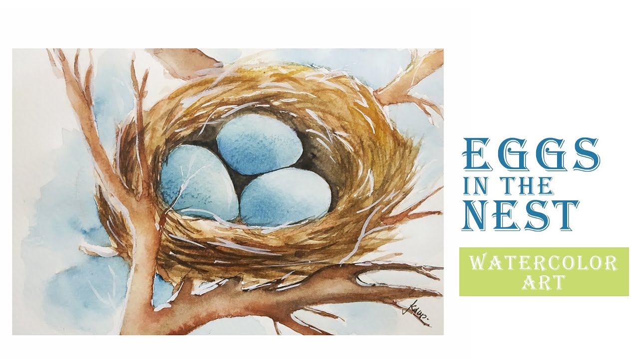 How to Paint Blue eggs in watercolor | Eggs in Nest - YouTube