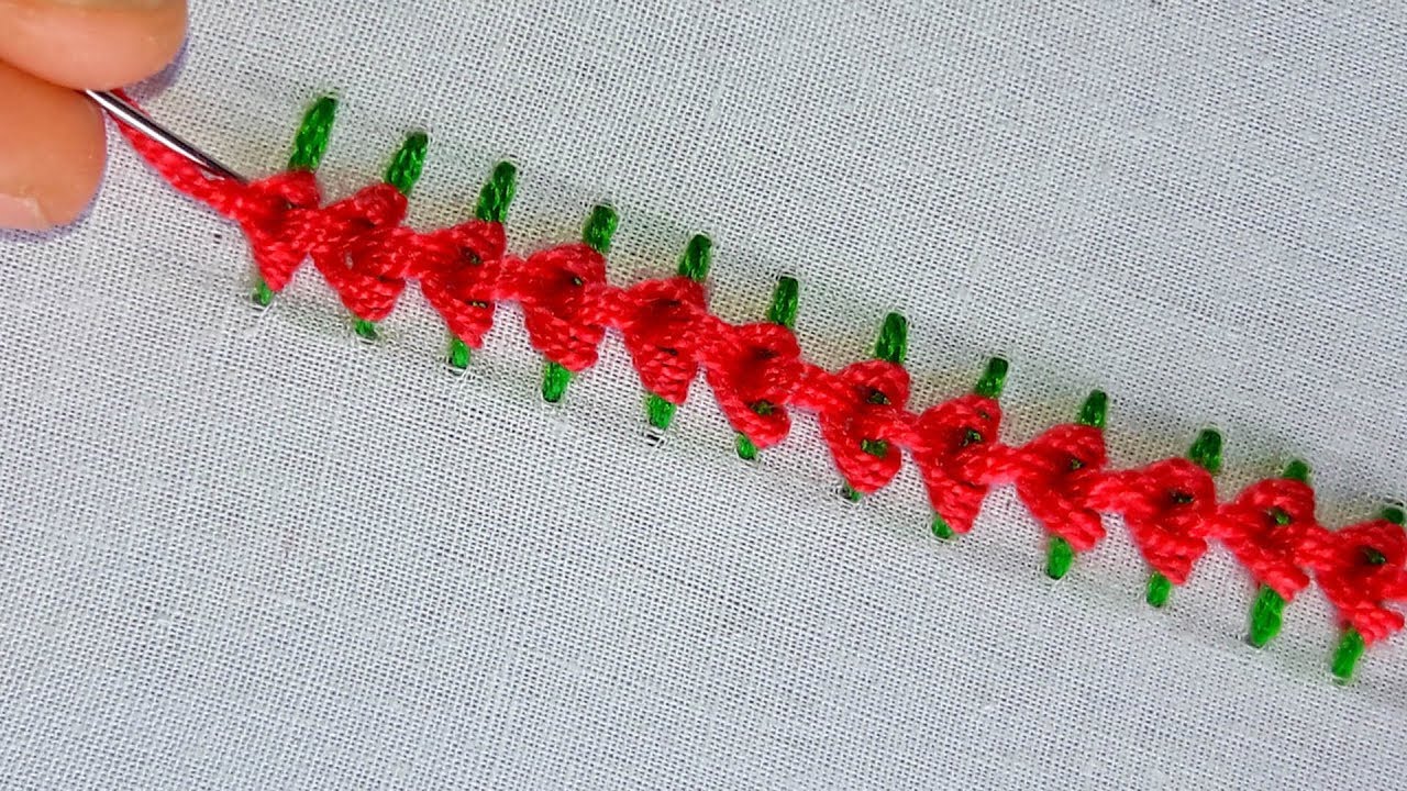 Simple Border line embroidery tutorial #40 - YouTube