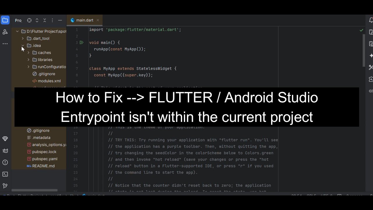 How to Fix - Entry Point isn't Within the Current Project | Flutter | Android Studio | Resolved ...