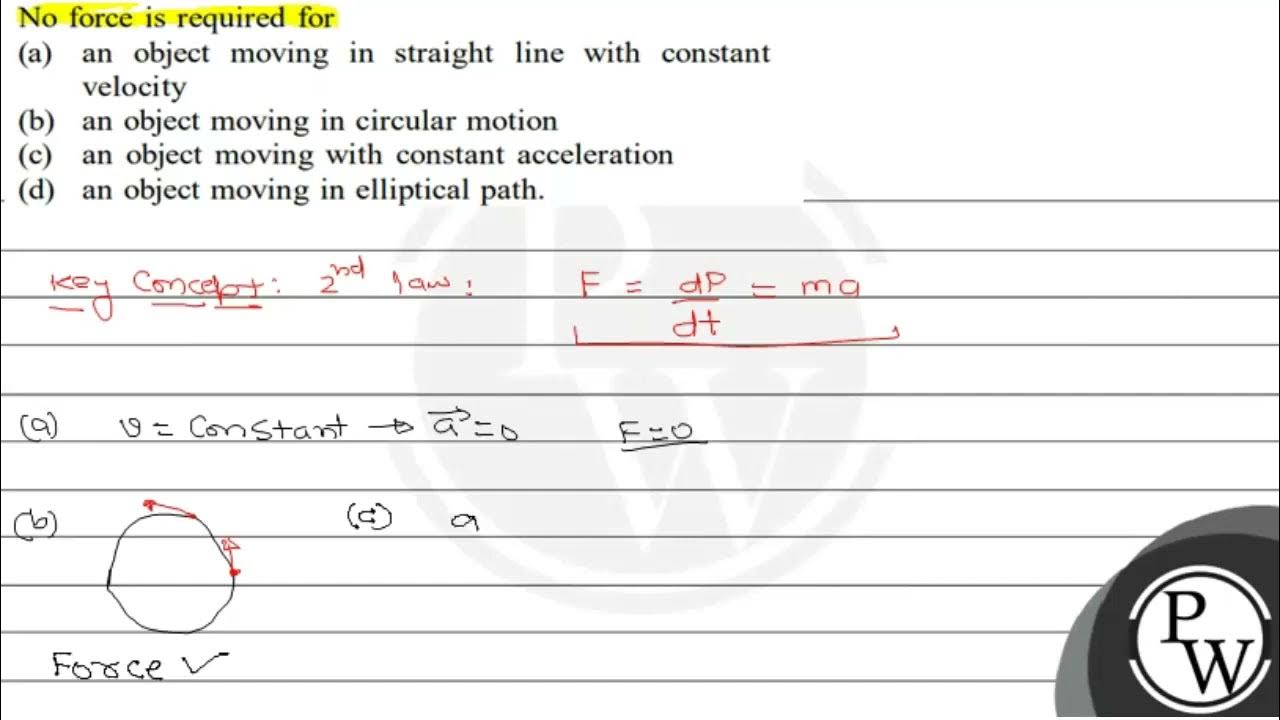 No force is required for (a) an object moving in straight line with constant velocity (b) an obj ...