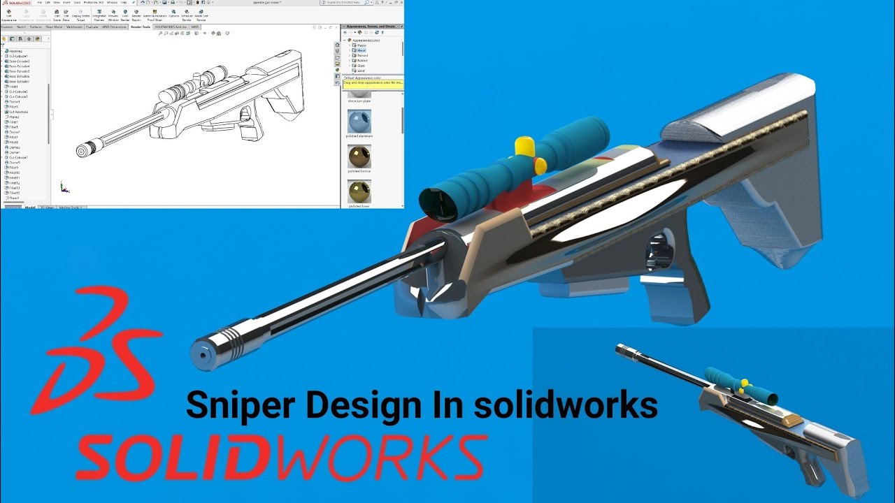 SolidWorks Tutorial : Operator Sniper Rifle - YouTube