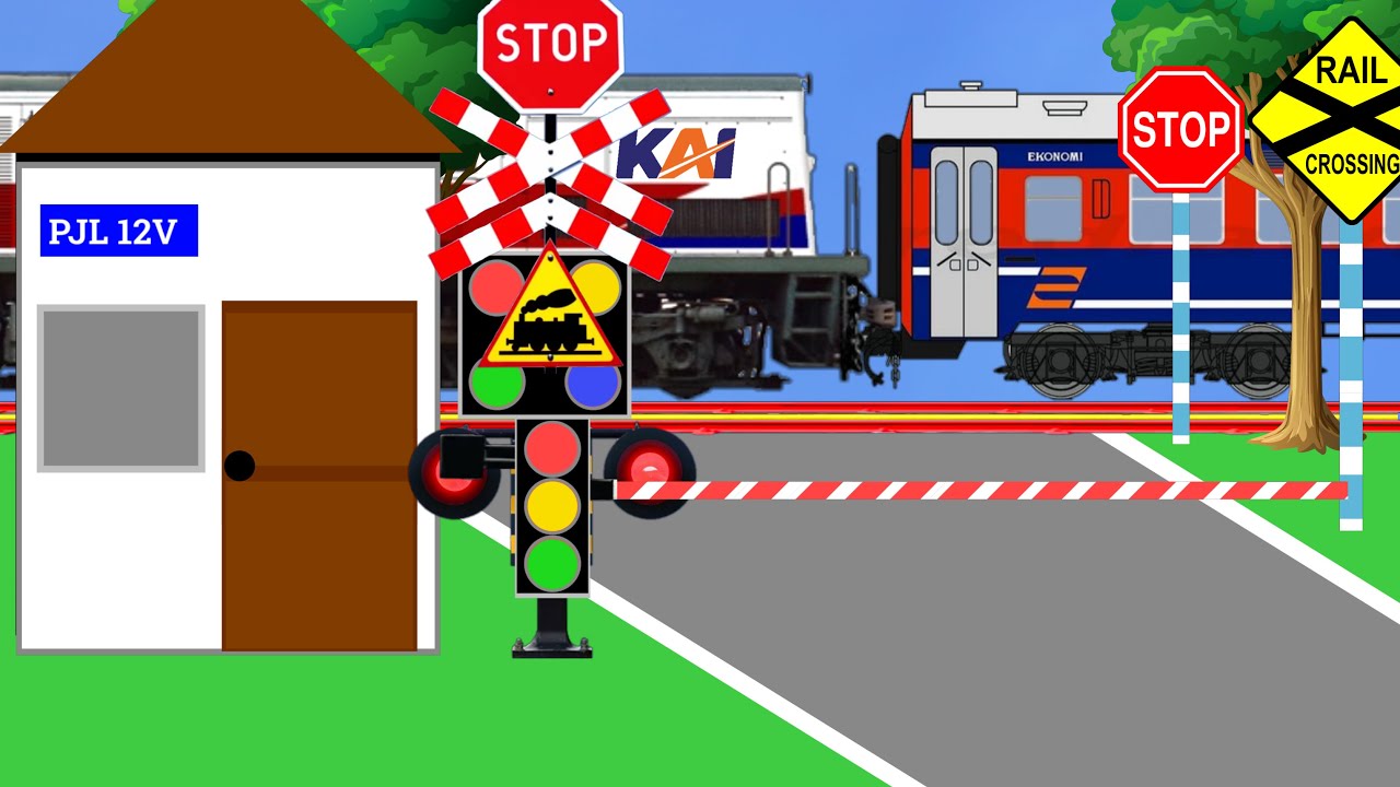 Palang pintu kereta api pos PJL kartun 😂【踏切アニメ】FUMIKIRI 踏切 Railroad ...