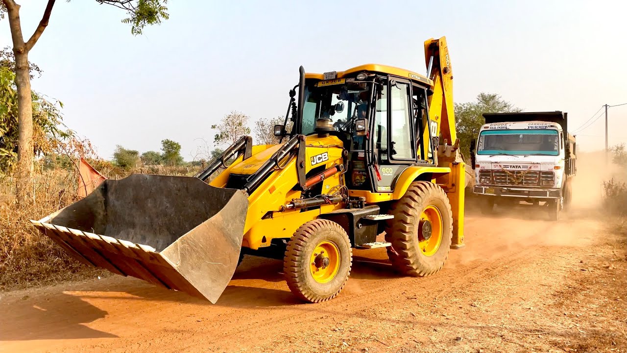 JCB 3dx Backhoe Loading Murum and Mud in Tata 2518Ex Truck and Tipper ...