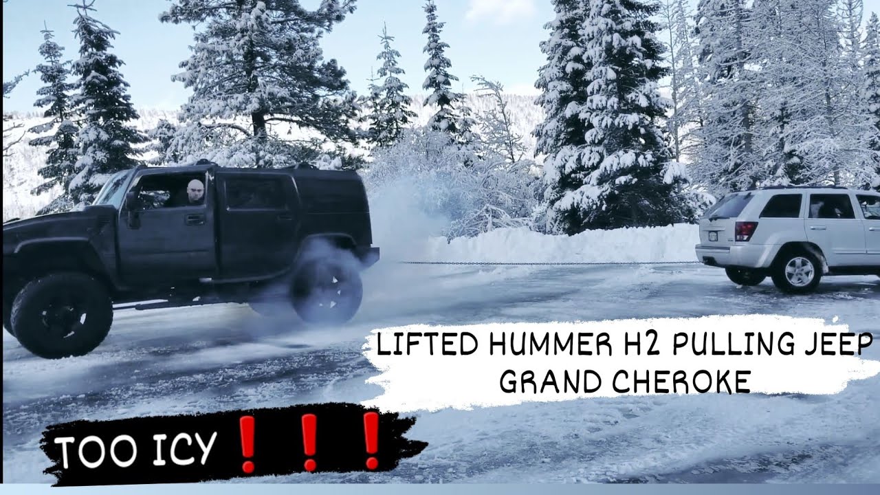 6" Lifted Hummer H2 pulling Jeep Grand Cherokee On The Snow Just Having ...