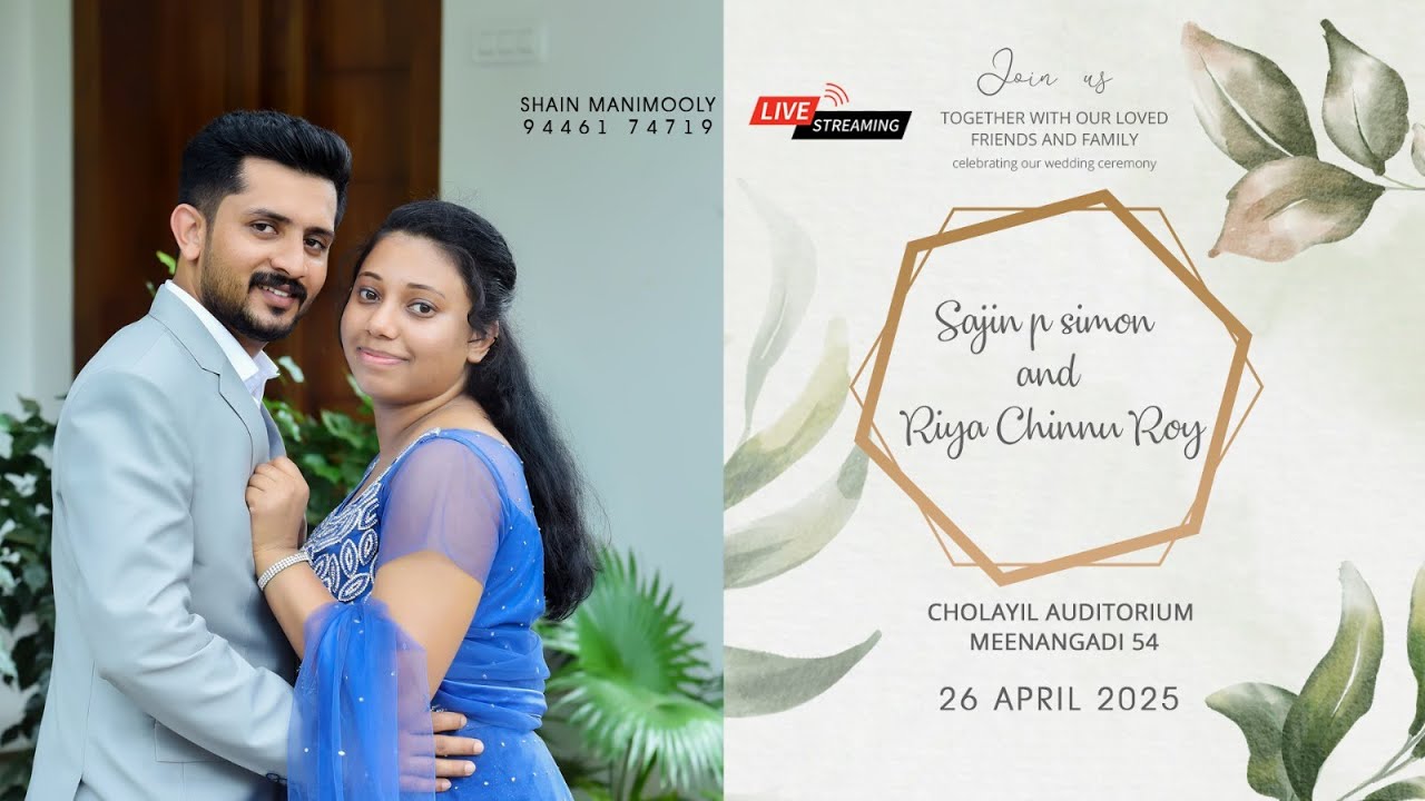 Sajin p simon Riya Chinnu Roy 🎦 WEDDING LIVE STREAMING 🕙 10:00 AM II ...