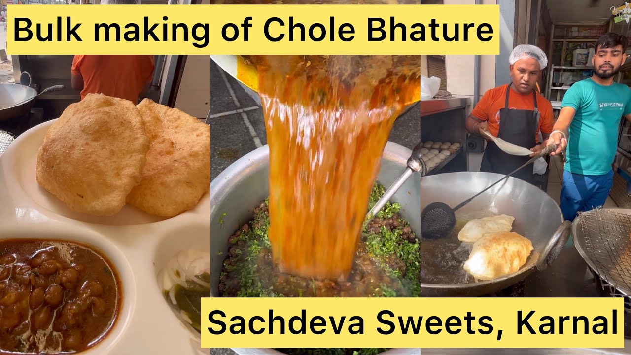 74 Year Old Chole Bhature Master in Karnal | Bulk making at Sachdeva ...