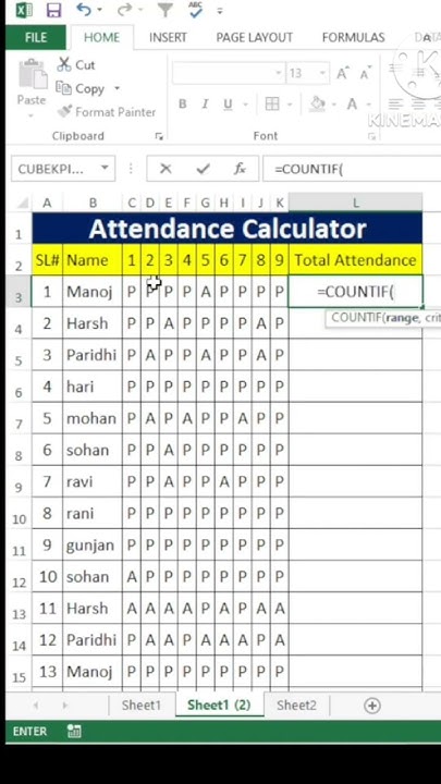Excel tips and tricks.How to find Total attendance.#exceltips #exceltutorial #exceltricks #excel ...