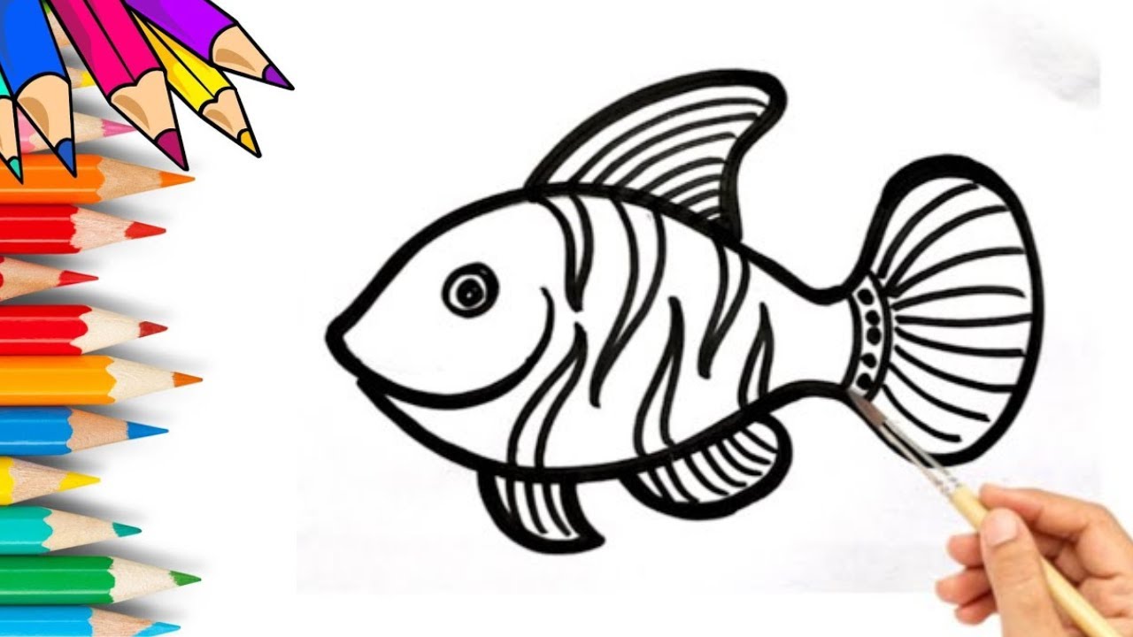 How to draw Fish for kids, Fish Drawing, Painting & Coloring For Kids ...