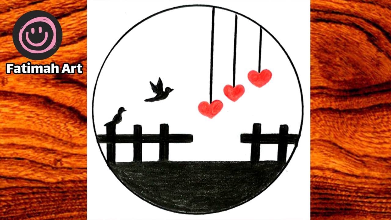 Beautiful Drawing In a Circle || How to Draw a Hole Heart Shape In ...