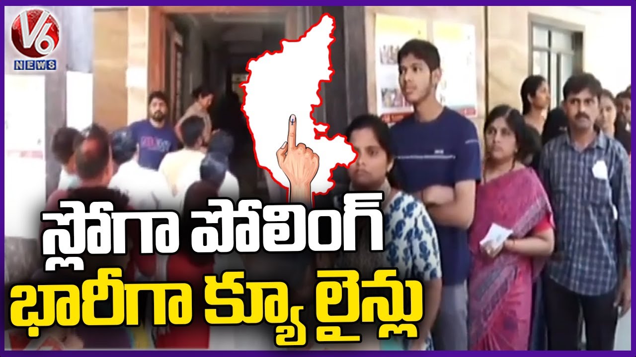 Karnataka Polling 2023 : Huge Queue Lines At Polling Centers | V6 News ...