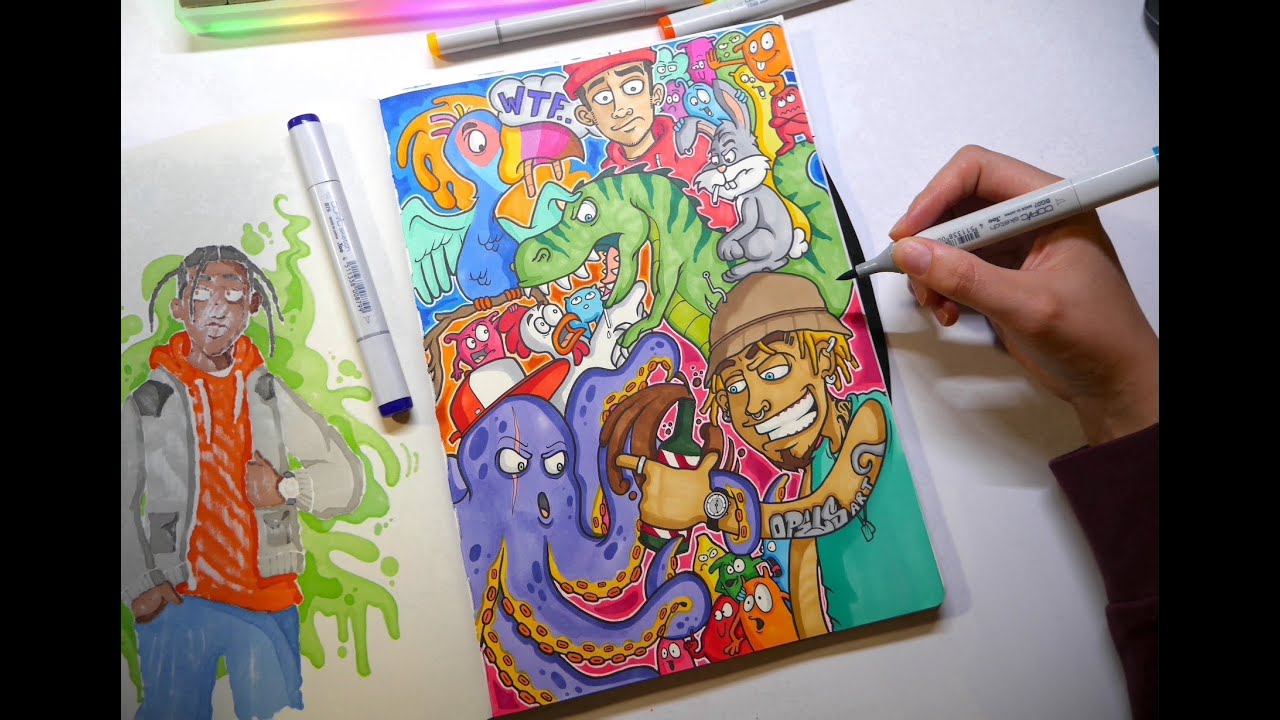 How to draw a Full Page of Characters using Copic Markers! - YouTube