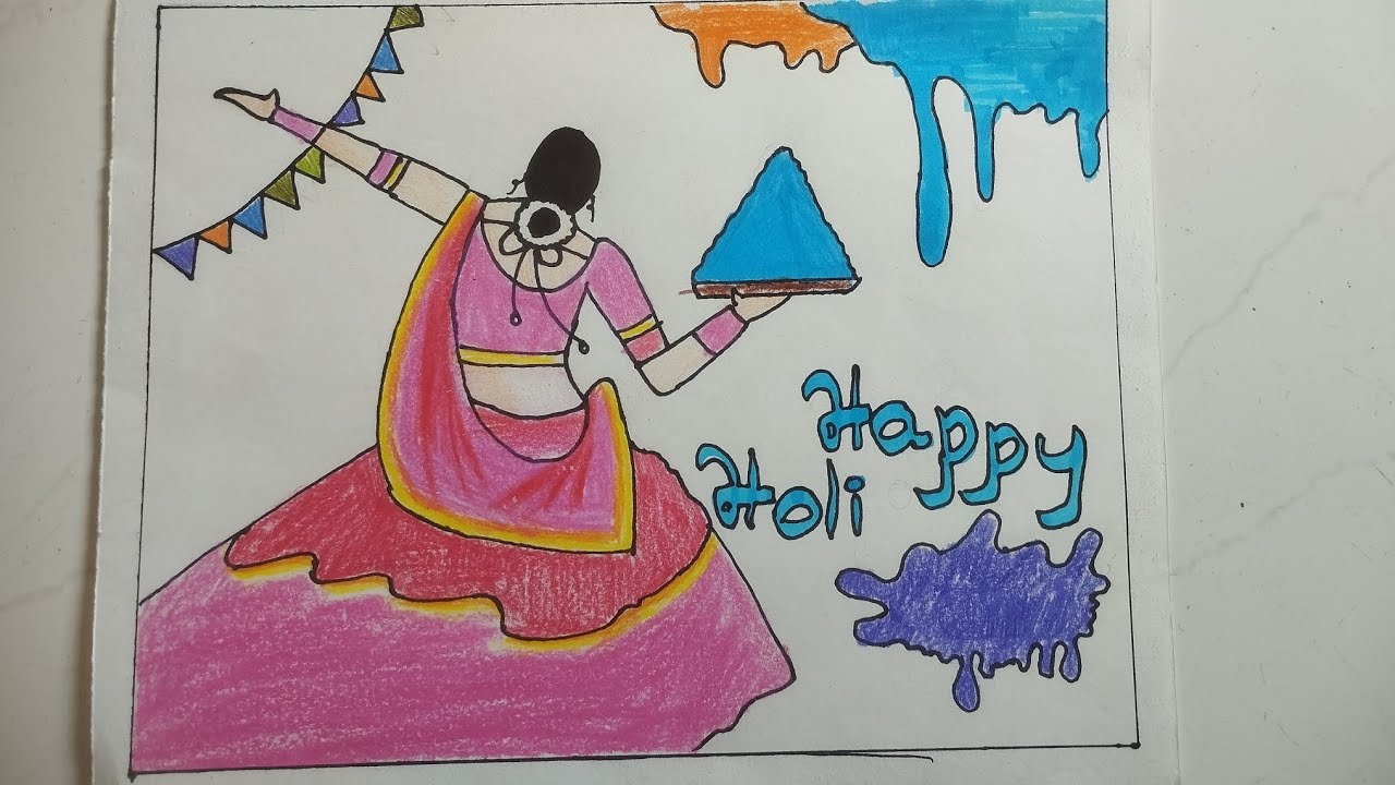 How to draw Holi Drawing?? || Holi || Dhuleti ||Festival || Heet's ...