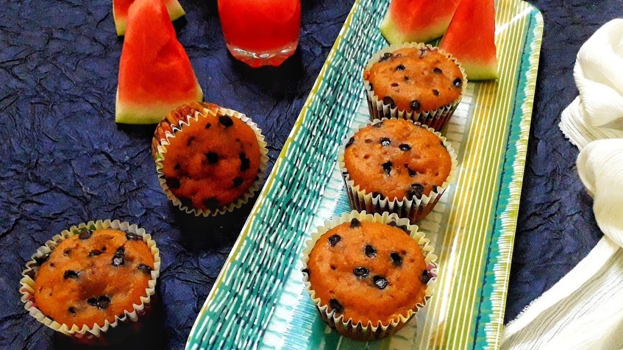 Watermelon Muffins / Eggless Watermelon Muffins / Whole Wheat ...