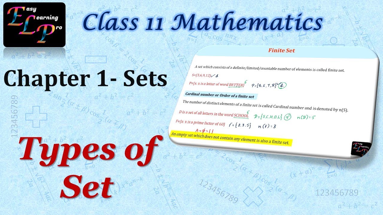 Types of Set | Chapter 1 | Sets | Class 11 | Mathematics | NCERT/CBSE ...