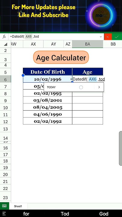 Age Calculater In Excel Excel Excelformula Exceltips Exceltricks Education Do More 2 0