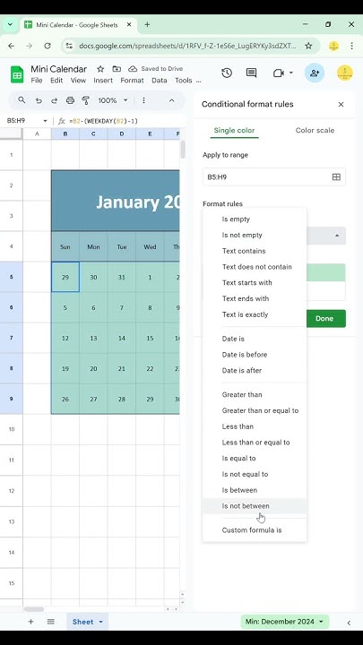 Create Dynamic 2025 Mini Calendar in Google Sheets with Conditional Formatting - YouTube