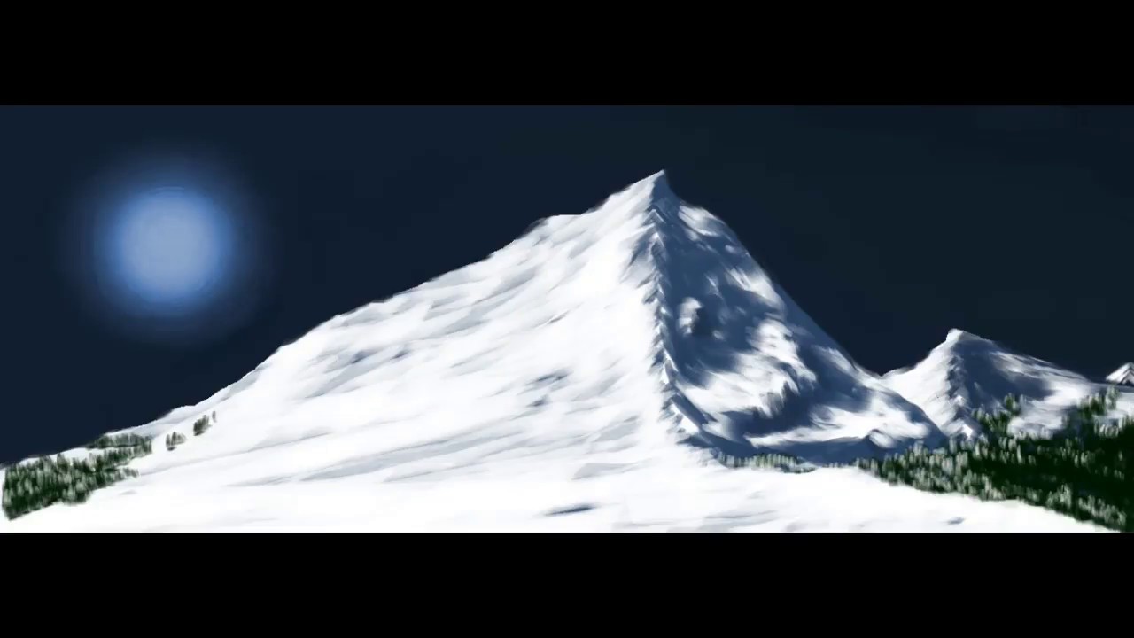 Painting Mountain Landscape With Full Moon - Ms Paint Art - YouTube