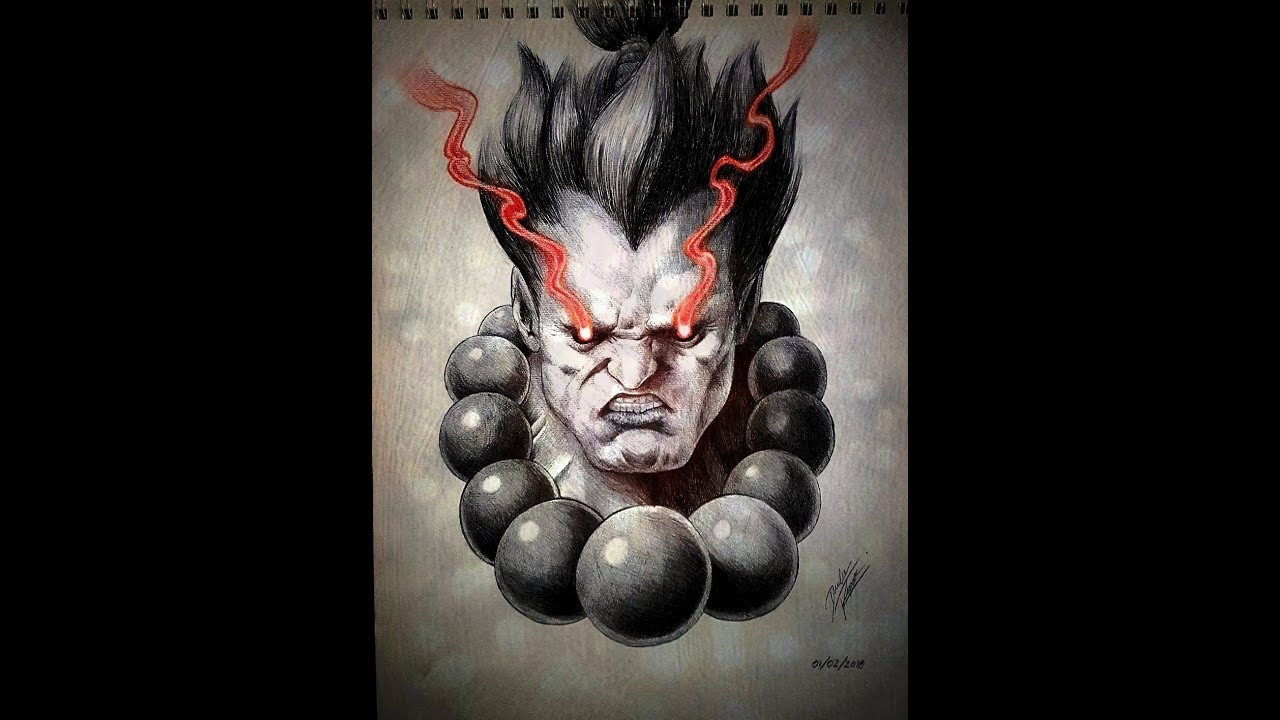 Drawing/Dibujo | Akuma (Street Fighter) | con bolígrafo - YouTube
