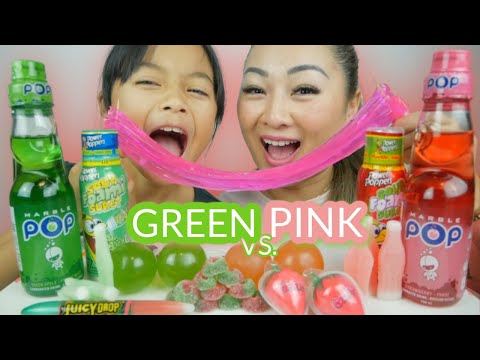 GRÜNE vs. ROSA SÜSSIGKEITEN *Saure Schaumbonbons, Marmor-Pop, Saftige Tropfen, Knallbonbons & Nud...