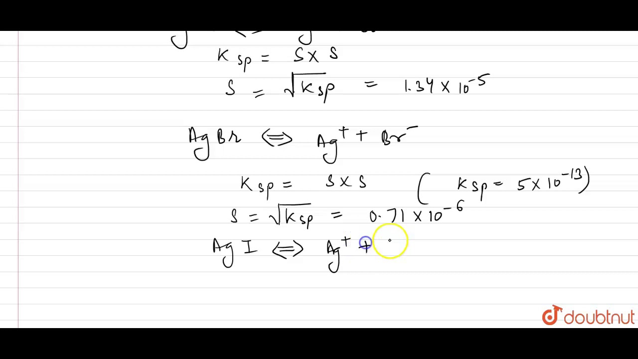 The `K_(sp)` of `Ag_(2)CrO_(4),AgCl,AgBr` and AgI are respectively, `1 ...