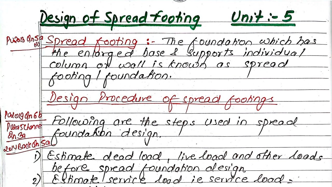 Unit:5 | Design of Spread Footing | Foundation Engineering | Prashant ...