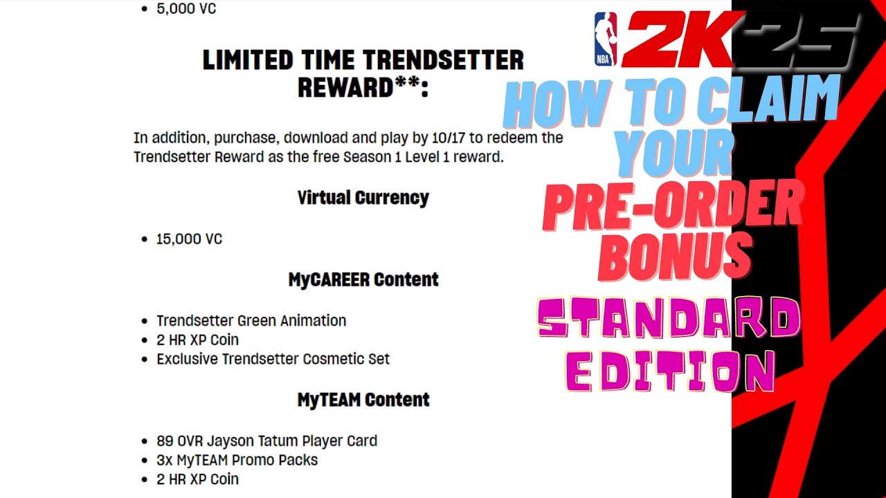 HOW TO CLAIM YOUR PRE-ORDER BONUS NBA 2K25 STANDARD EDITION - YouTube