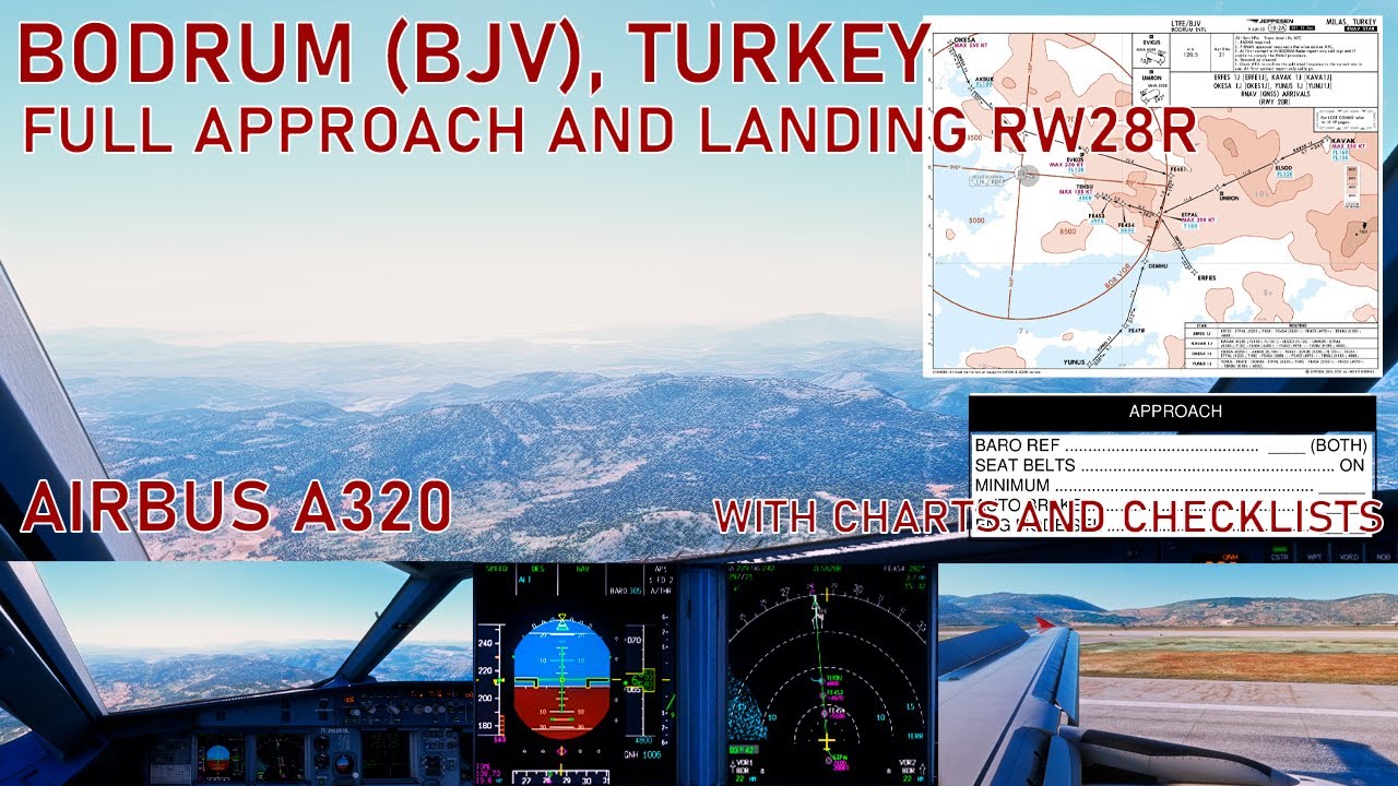 BODRUM (BJV) | Full approach and landing runway 28R | Cockpit + charts ...