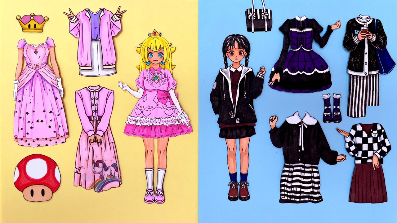 La Princesa Peach y Merlina / Ideas de muñecas de papel - YouTube