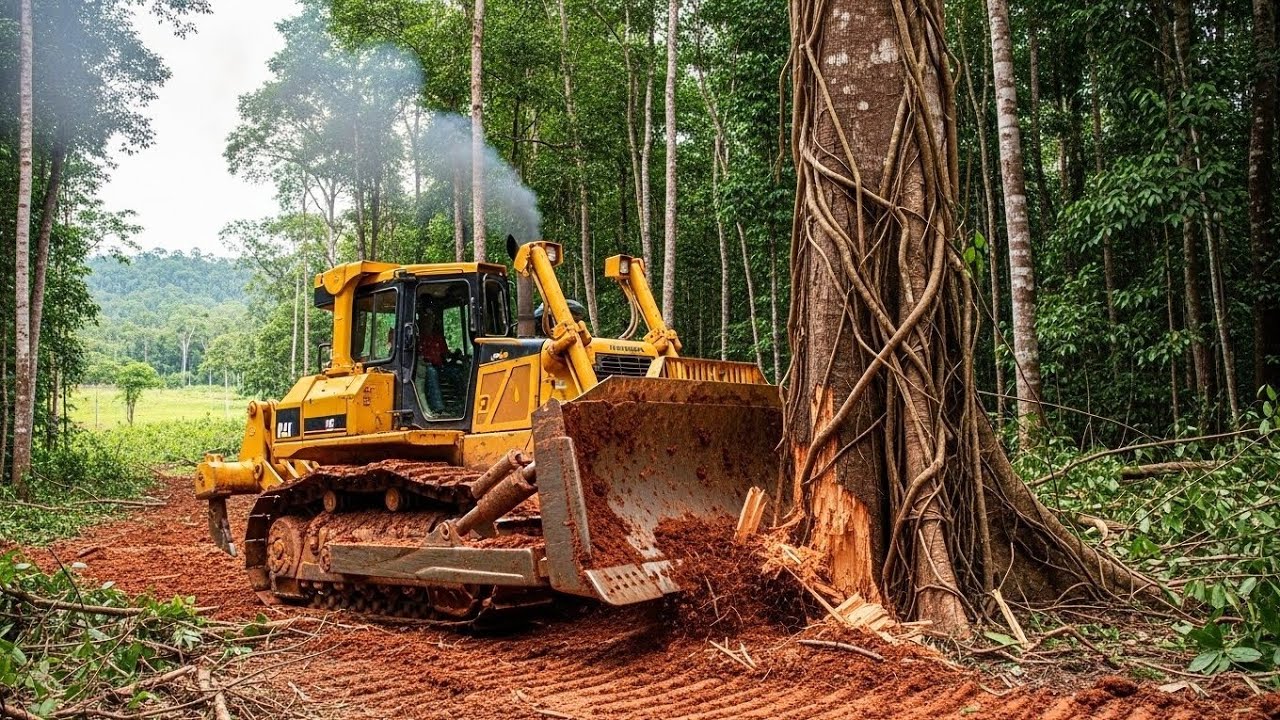The Most Skilled bulldozer operator Break Down a lot of huge tree ...