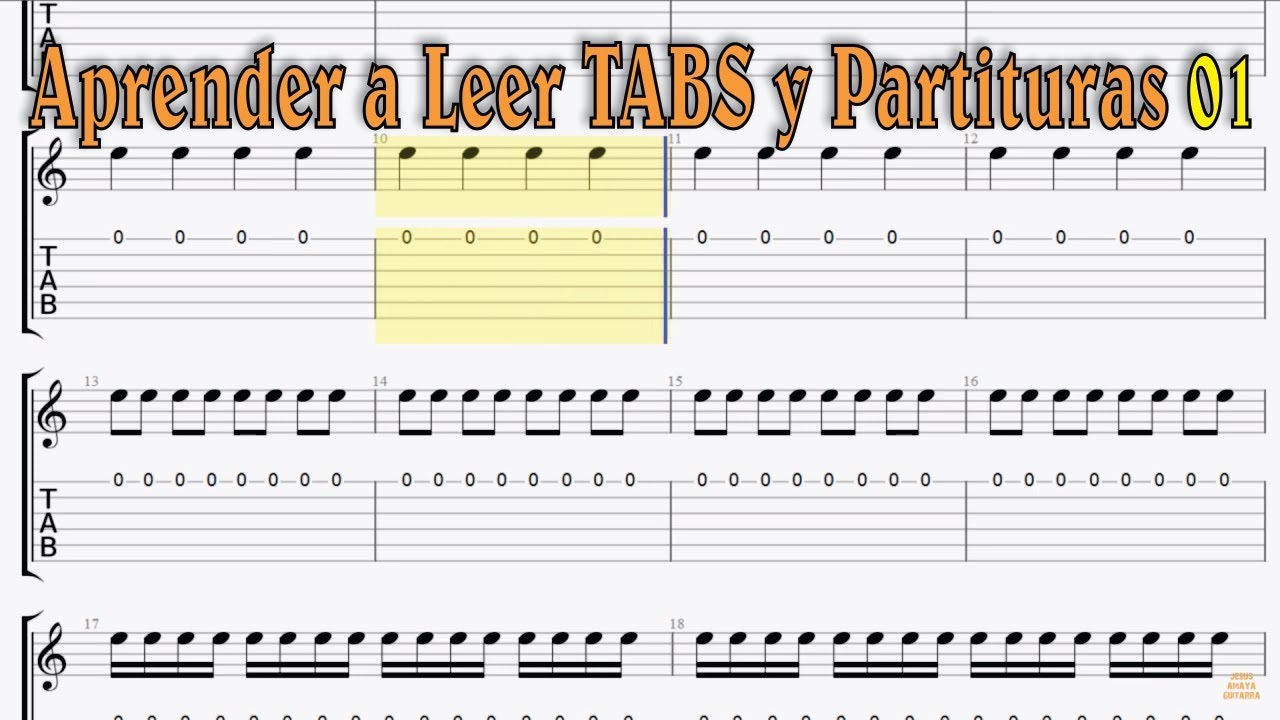 Aprender a Leer Tablaturas TABS y Partituras - Ejercicio 01 y PDF ...