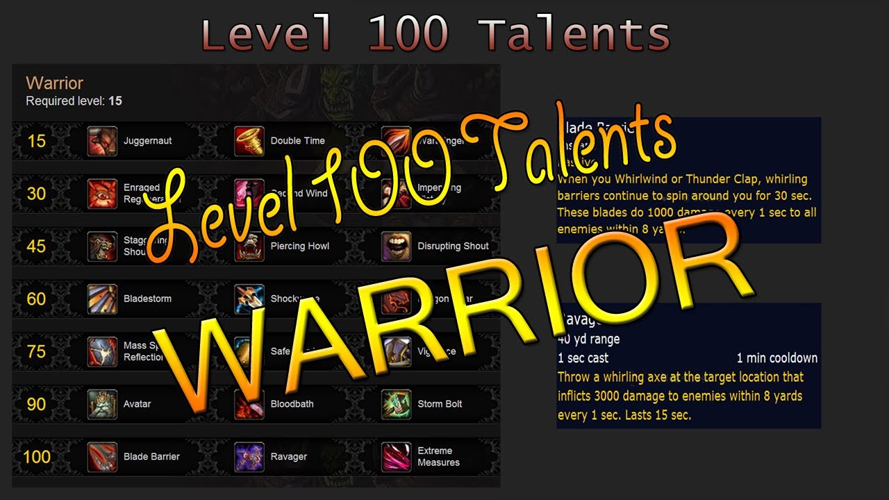 WARRIOR Talents Level 100 - Blizzcon 2013 [WoW] - YouTube