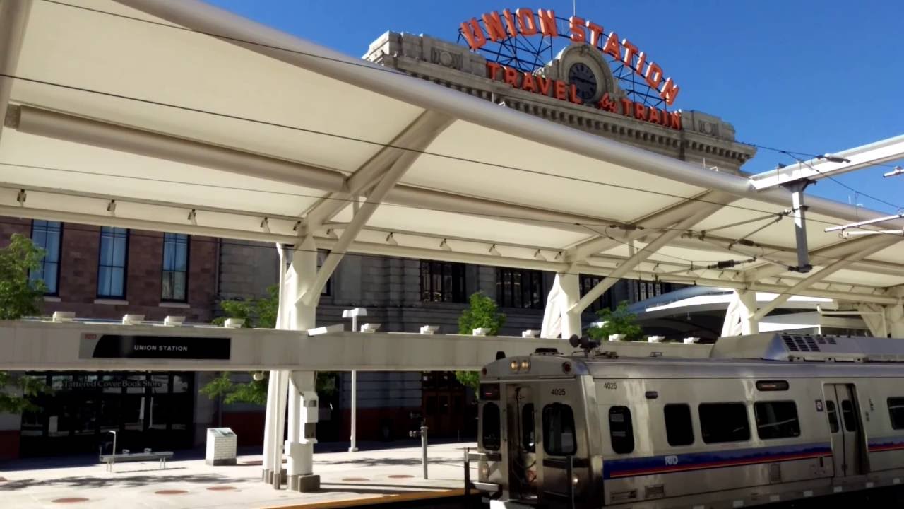 RTD A-Train departing Denver Union Station and Amtrak's California ...