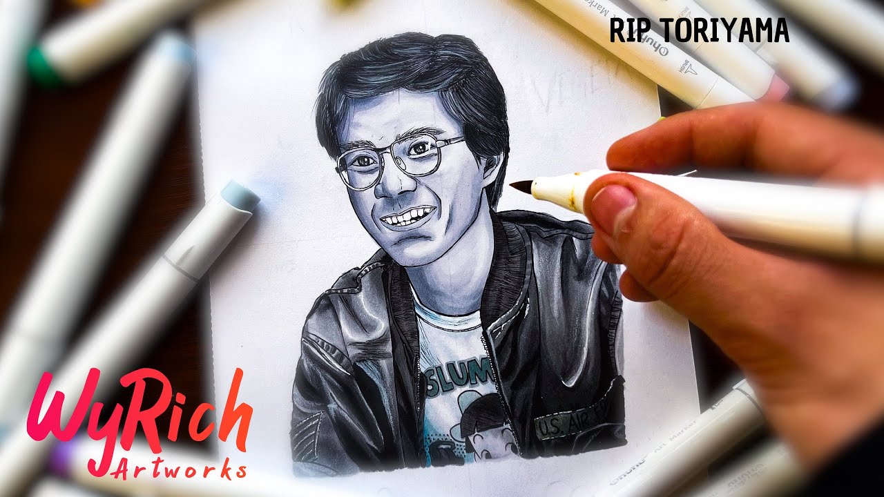 [ASMR] Drawing AKIRA TORIYAMA - Creator of Dragon Ball | WyRich #asmr # ...