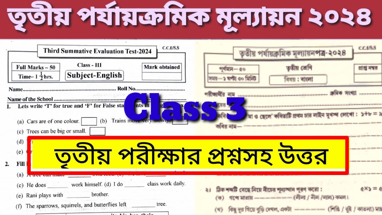 Class 3 all Subject Third Summative Evaluation 2024| Class 3 english ...