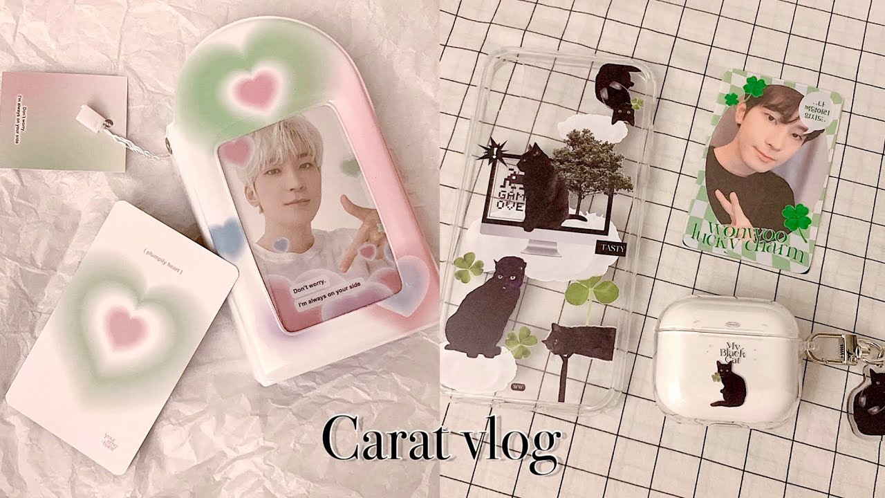 캐럿브이로그 새로 장만한 1단 콜북💗 어떤 원프의 케이스 포카 정리 유어이모션 카드홀더북 택배깡 • 준등기깡